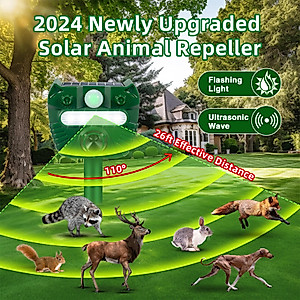 2024 Upgraded Ultrasonic Animal Repeller Cat Repellent Outdoor Deer Repellent Devices Solar Animal Repeller with Motion Sensor to Scare Away Dog Squirrel Rabbit Raccoon Coyote Skunk Repellent for Yard