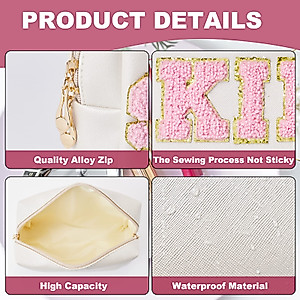 Burskit Preppy Patch Skincare Bags Travel Makeup Bag Varsity Letter Cosmetic Toiletry Cute Bag for Teen Girls PU Leather Portable Zipper Pouch Storage Purse Waterproof Organizer (Shell Gold)