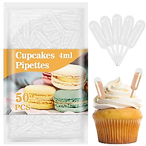 MAQIHAN 50 Plastic Pipettes Dropper for Cupcakes - 4ml Disposable Cupcake Pipettes Cupcake Injector Mini Pipettes Pippets Disposable Droppers Pipets Liquor Alcohol Infuser Small Strawberry Pippettes
