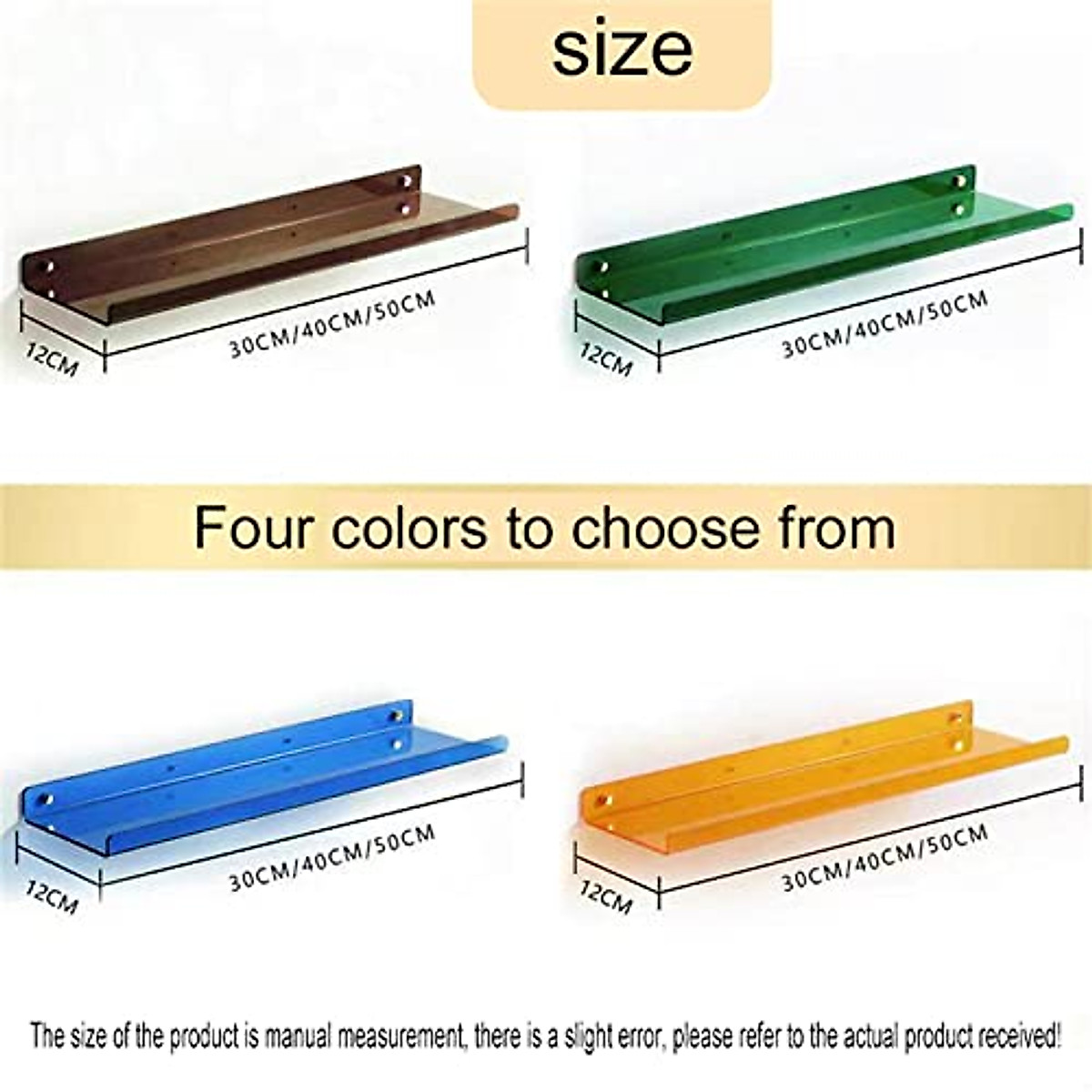 4 Pack Acrylic Floating Shelves, Wall Mounted Invisible Bathroom Shower Shel, for Home, Bedroom, Bathroom, Kitchen Storage(4Pcs, Brown)