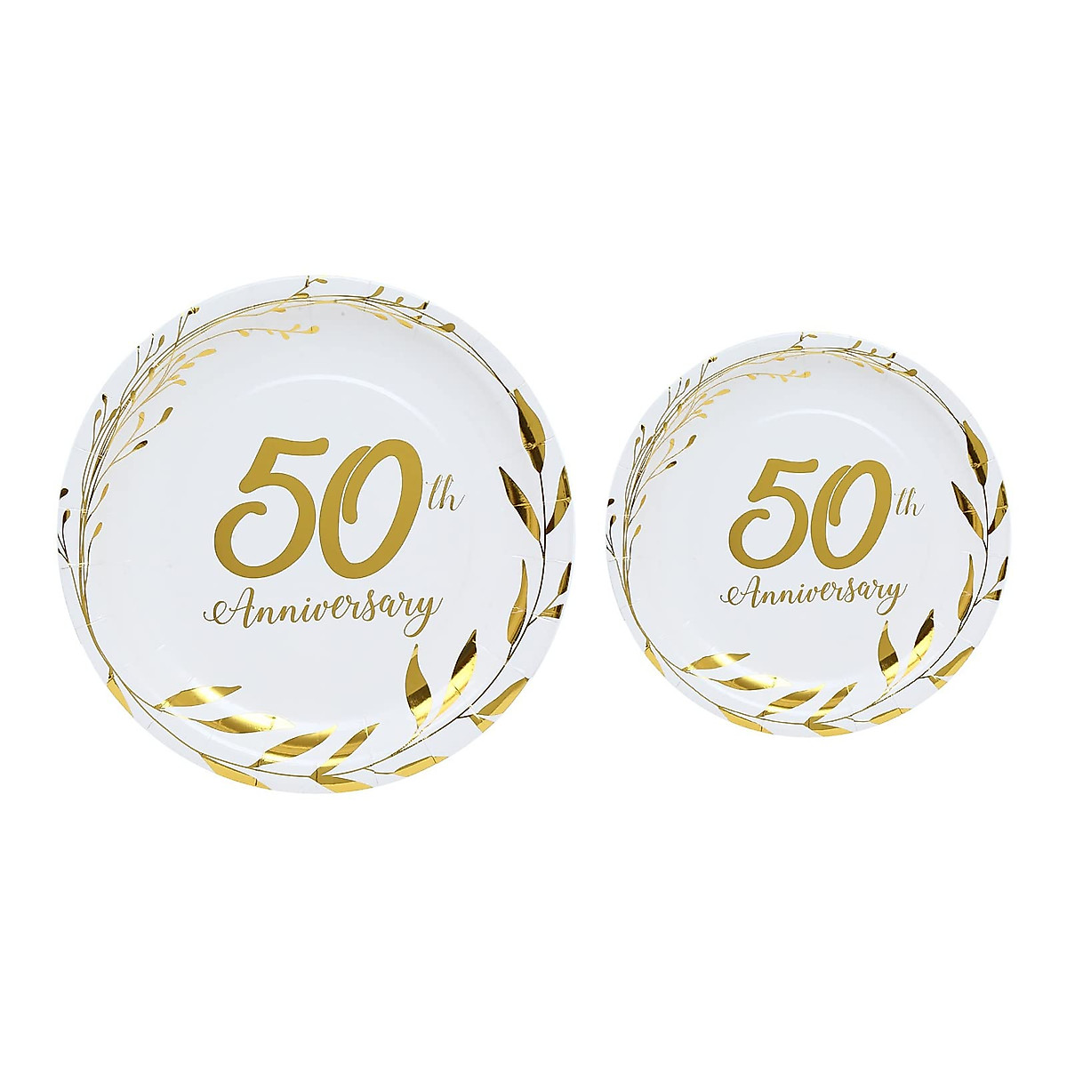MaitianGuyou 50th Anniversary Decorations Tableware Set,Wedding Party Supplies Golden Paper Plates Cups Napkins Fifty Anniversary Party Decorations 50th Brithday Party Decorations-Serves 16