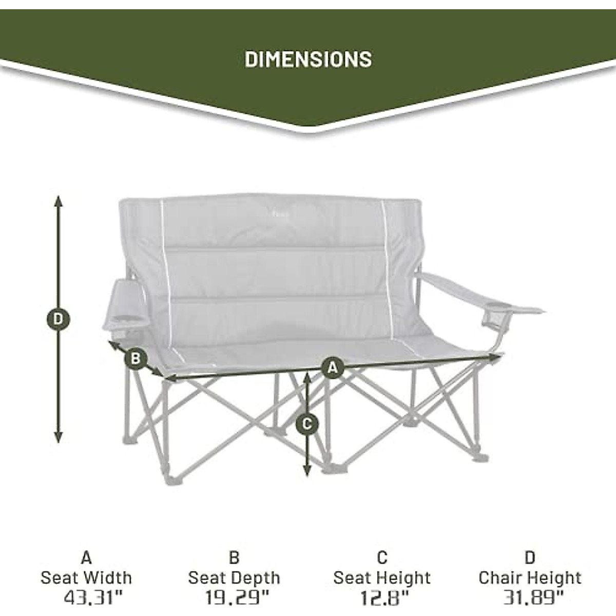 TIMBER RIDGE 2 Person Folding Loveseat Comfortable Double Foldable Camping Chair Folding Lawn chairs for Outside, Grey