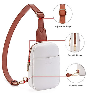 Telena Small Sling Bag for Women Leather Crossbody Fanny Packs Chest Bag for Women Beige Brown