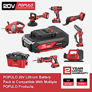 POPULO 20V Cordless Flex Shaft Rotary Tool, Variable Speed Power Rotary Tool Kit with 80 Accessories, 2.0Ah Battery and Charger, Tools used for High-Precision Cutting and Large Wood Carving