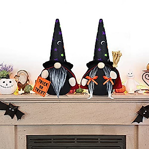 Halloween Decorations Indoor 2PCS Witch Halloween Gnomes Plush Decor, Mr & Mrs Handmade Tomte Swedish Gnome for Halloween Home Table Mantle Tiered Tray Decor, Halloween Trick or Treat Gifts