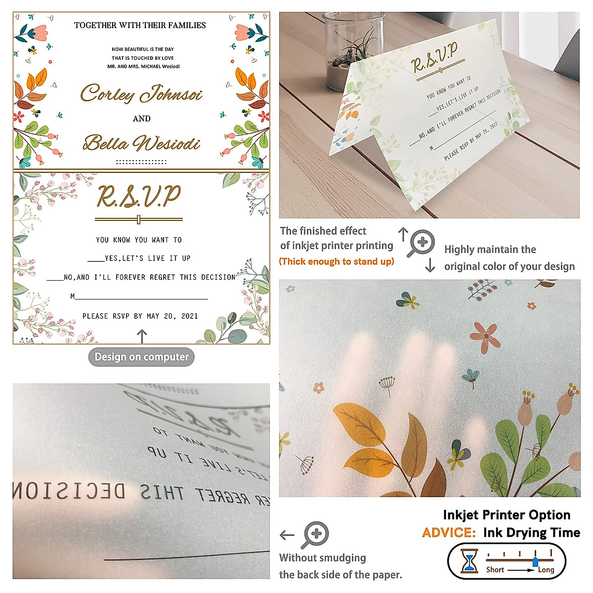 Thick Translucent Vellum Paper, Oplymio 42 Sheets 167GSM Printable Tracing Vellum Paper for Invitations, Envelopes, Heat Embossing, Belly Bands(8.5 x 11 Inches)