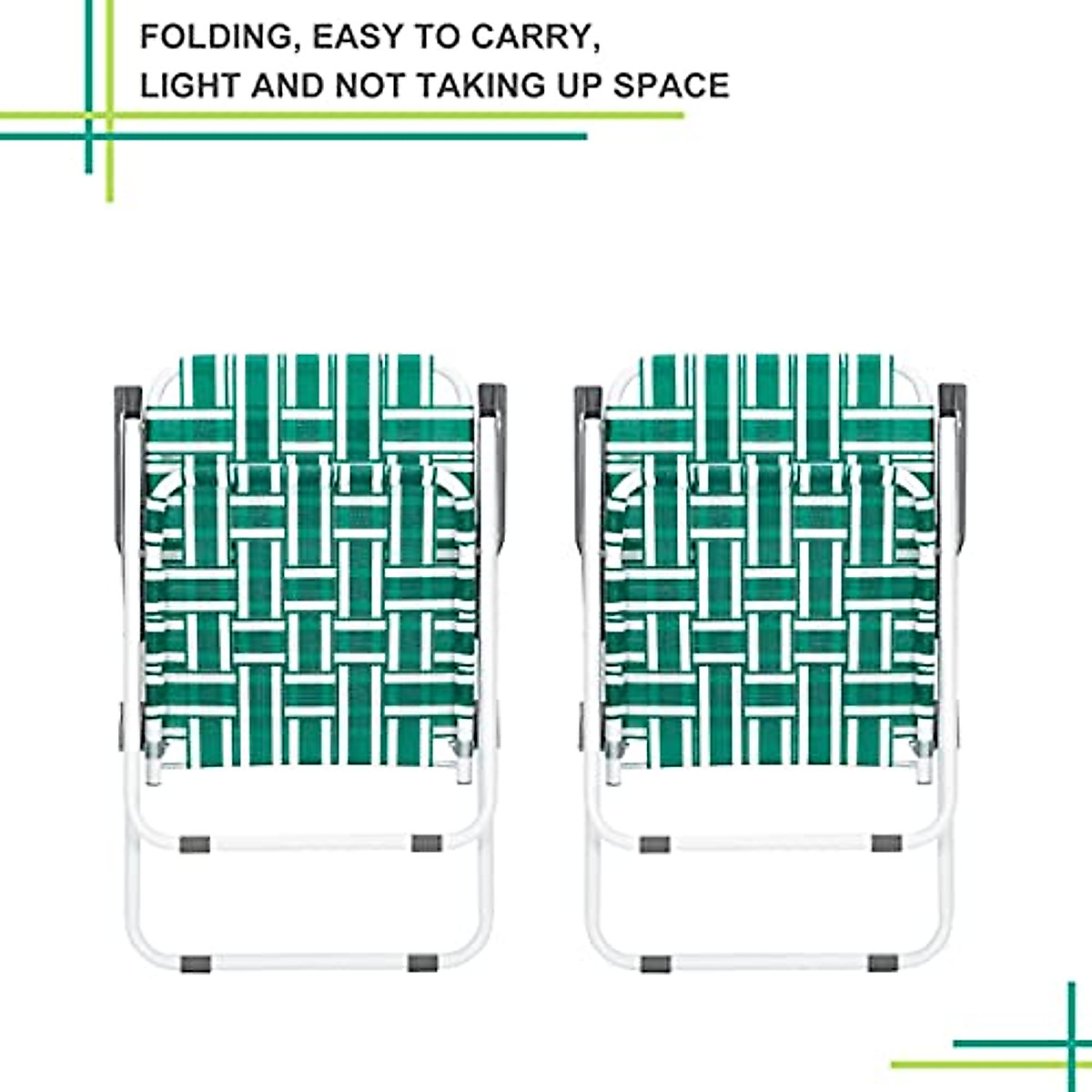 EEBUIHUI Set of 2 Folding Patio Lawn Chairs, Webbed Folding Chair Outdoor Beach Chair High Back Seat Portable Camping Chair for Yard, Garden (Light Green)