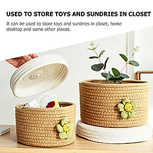Zerodeko Cotton Rope Basket with Lid Small Woven Storage Baskets Decorative Hamper Nursery Covered Storage Bin Desktop Organizer Small Woven Basket