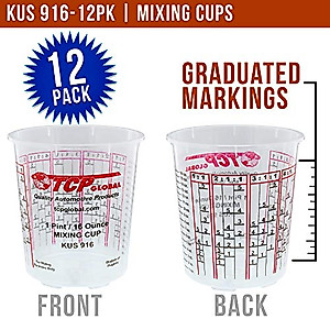 Custom Shop Pack of 12 Each - 16 Ounce Paint Mixing Cups = 1 Pint Cups Have calibrated Mixing ratios on Side of Cup Pack of 12 Paint and Epoxy Resin Mixing Cups