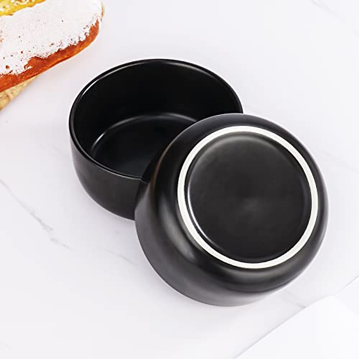 Aquiver 10 Ounces Ceramic Bowl Set - Porcelain Matte Small Bowls - Side Dishes for Desserts, Ice Cream, Snacks, Condiments, Souffle, Yogurt, Soup - Dipping Sauce Bowl Set of 4 (Black)