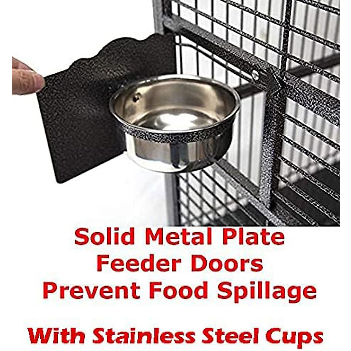 64" Extra Large Corner Bird Flight Breeding Wrought Iron Rolling Parrot Cage Side Solid Metal Plate Feed Doors Pull Out Metal Grate and Tray with Around Metal Seed Guard