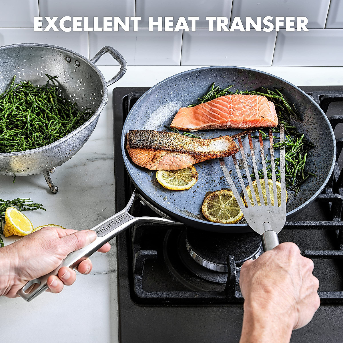 GreenPan Paris Pro Hard Anodized Healthy Ceramic Nonstick, 8" and 10" Frying pan Skillet Set, PFAS-Free, Dishwasher Safe, Grey & Glass Lid with Stainless Steel Handle, 8"