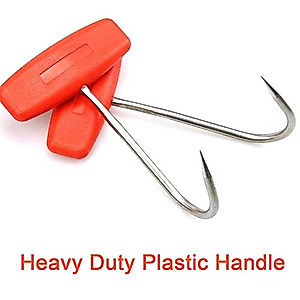 TIHOOD 2PCS Meat Hooks for Butchering,T Shaped Boning Hooks with Handle 6 inch Stainless Steel Butcher Shop Tool Kit (Orange x2)