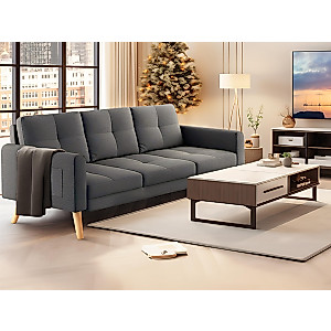 Gizoon 67” Sofa Couch with Soft Armrest Small Sofa Seat with 3 Comfy Pillows for Bedroom 2-Seater Couch for Living Room Teenagers Room Office and Small Spaces, Dark Gray
