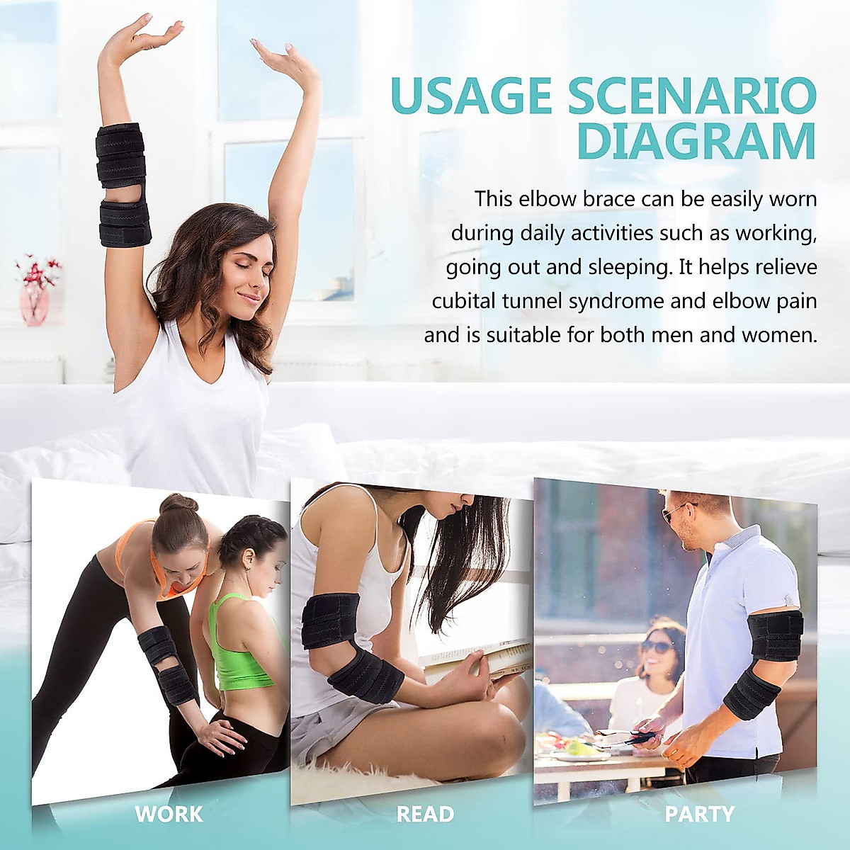 fibee Elbow Brace for Ulnar Nerve Entrapment,Cubital Tunnel Brace for Sleeping,Adjustable Elbow Immobilizer for Tendonitis,Arthritis and Pain Relief,Elbow Stabilizer Brace for Men and Women(L/XL)