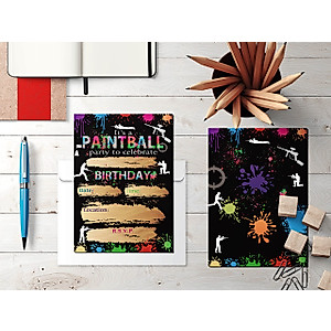 shupai Paintball Themed Birthday Party Invitations(25 Invitation + 25 Envelopes), Kids Birthday Invitations(H10H)