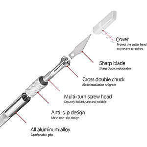 Utoolmart Silver Precision Craft Knife Hobby Knife Set for DIY Art Work Cutting 1 Handles and 5 Blades