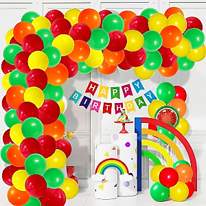 Red Yellow Green Balloon Garland Arch Kit - 121PCS Rainbow Balloon Assorted Colors Balloons Sun Watermelon Foil Balloon School Bus Balloon for watermelon Birthday Party Decorations