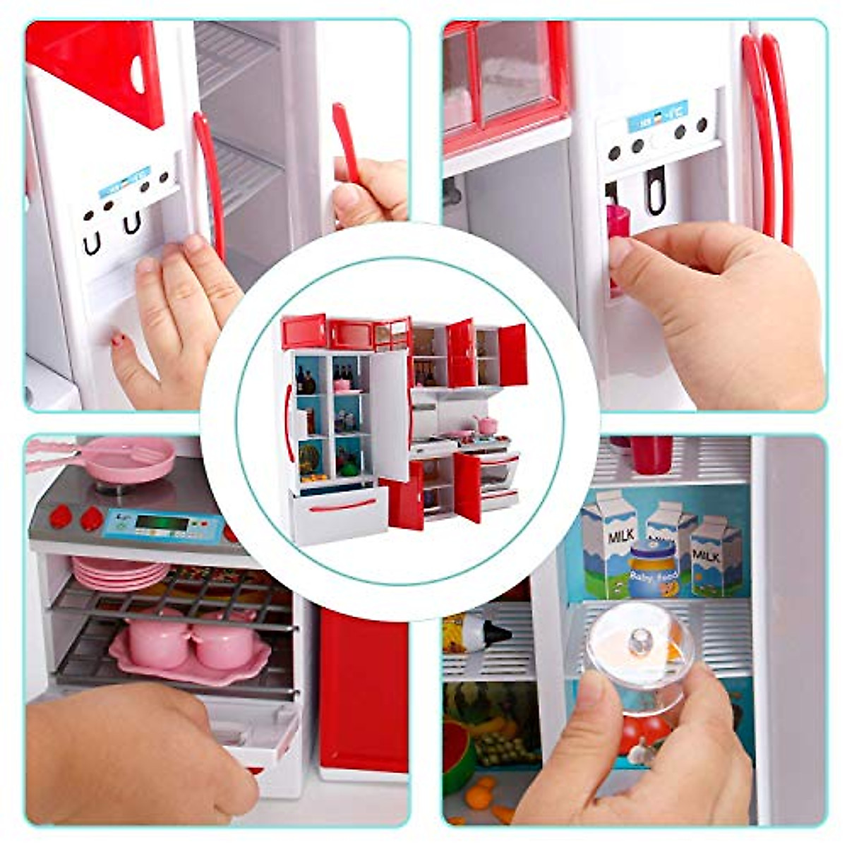 Liberty Imports Gourmet Red Doll Modern Kitchen Mini Toy Playset with Lights and Sounds, Perfect for 12 Inch Dolls