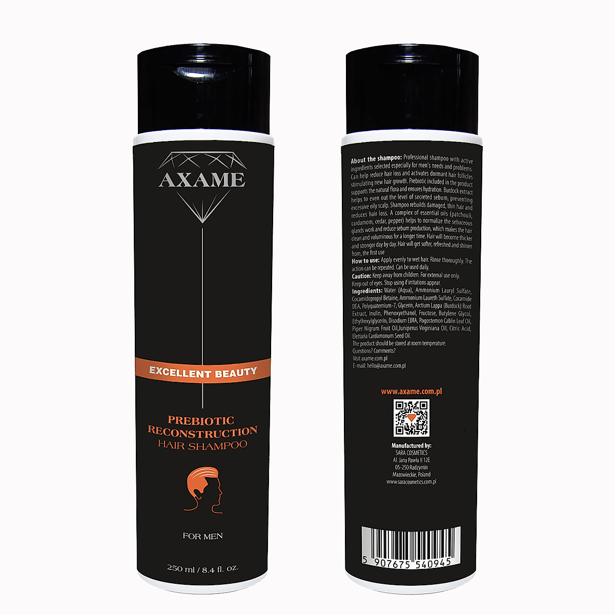 Prebiotic Repair Hair Treatment Shampoo for Men with Patchouli Cardamom Cedar Pepper Essential Oils 8.5 fl oz | 250 ml