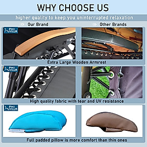 PHI VILLA XXL Oversized Padded Zero Gravity Chair, Foldable Patio Recliner, 30" Wide Seat Anti Gravity Lounger with Cup Holder, Support 400 LBS (Aqua)