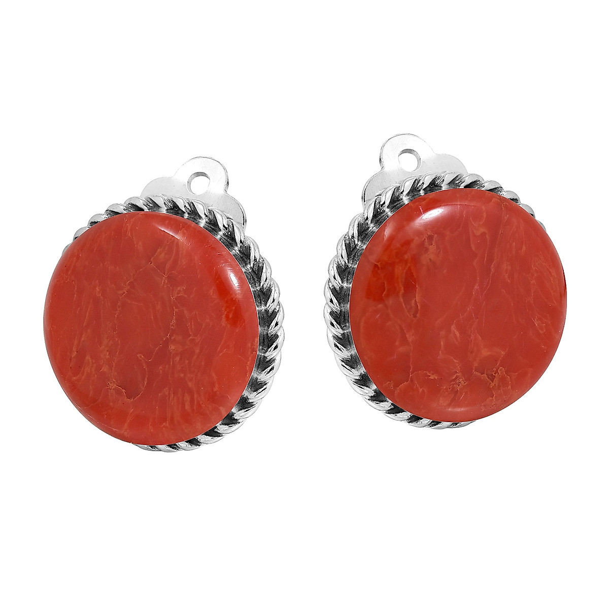 AeraVida Classic 18 mm Round Button .925 Sterling Silver Clip On Earrings | Reconstructed Red Coral Earrings for Women | Clip On Earrings for Women Non Piercing Sterling Silver