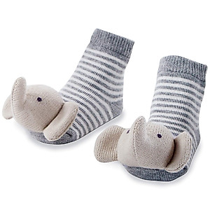 Mud Pie unisex baby Classic Mud Pie Elephant Rattle Toe Socks, Gray, 0-12 Months US