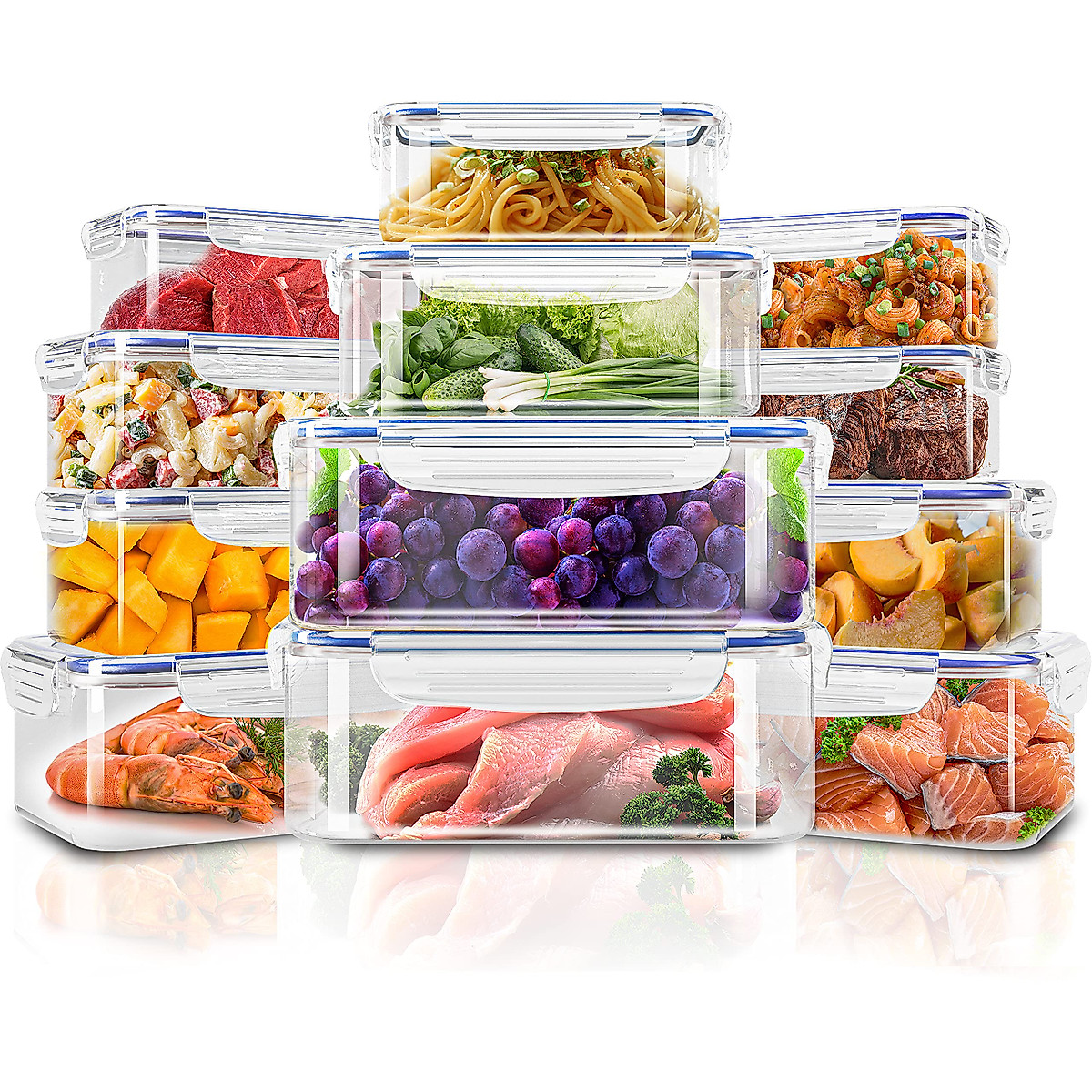 Utopia Kitchen Plastic Food Storage Container Set with Airtight Lids - Pack of 24 (12 Containers & 12 Snap Lids)- Reusable & Leftover Food Lunch Boxes - Leak Proof, Freezer & Microwave Safe