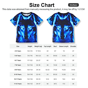 PATPAT Boys Shirt Short Sleeve Novetly 3D Graphic Print Wolf Cool Tee Top Size 10-11Years