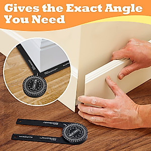 Angle Finder Aluminum Miter Saw Protractor, Rust Proof Angle Finder Featuring Precision Laser Engraved Scales Miter Angle Finder for Carpenters, Plumbers and All Building Trades