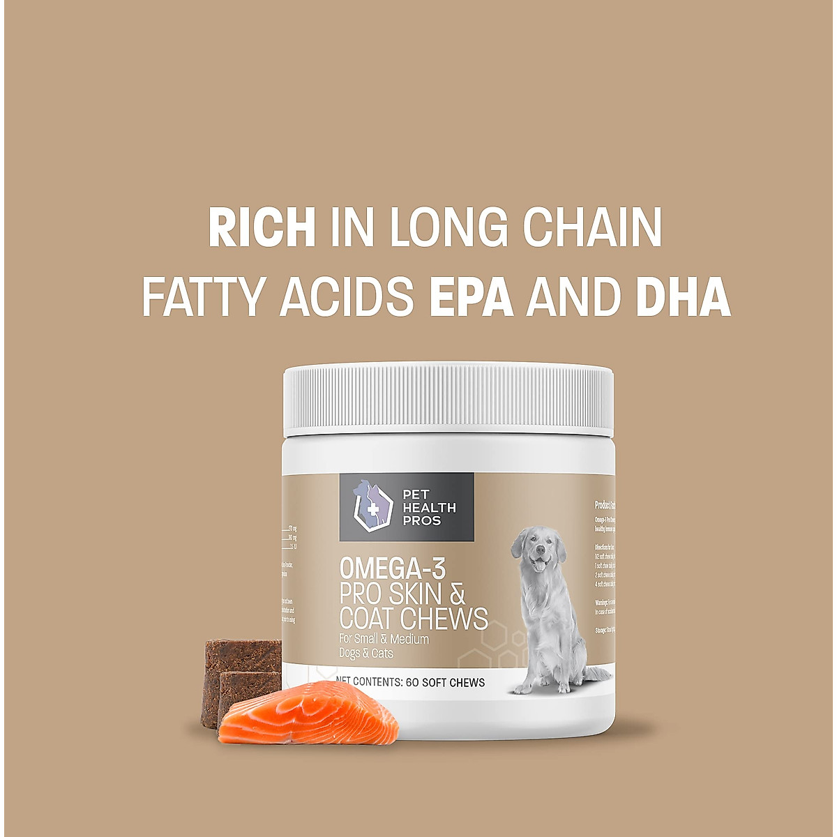 Pet Health Pros Omega Bites for Dogs - Chewable Fish Oil Supplement with Omega 3 Fatty Acids and Vitamin E for Joint Health and Skin & Coat Health - 60 Count