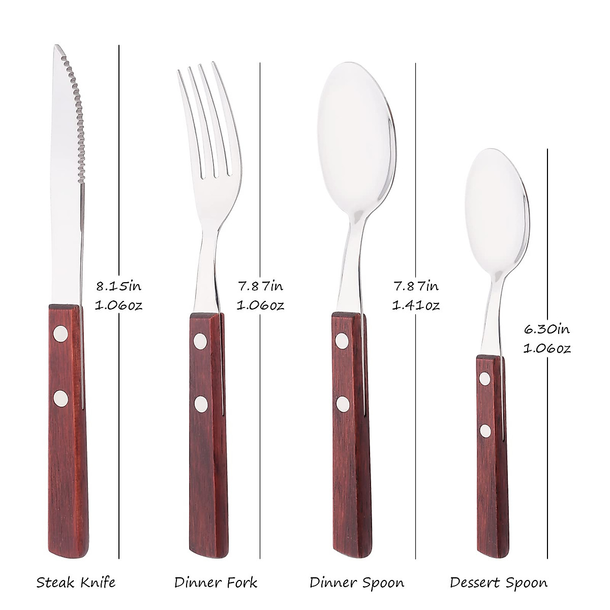 8 PCS Dinner Spoon Set, Uniturcky 304 Stainless Steel Table Spoon with Wooden Handle, Square Handle Soup Spoons, Red Wooden Handle Spoons Set for Home Restaurant, 7.9" Tablespoons
