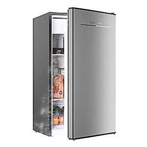 Frestec Mini Fridge with Freezer, 3.2 Cu.Ft Mini Refrigerator with One-touch Easy Defrost,37 dB Low Noise, Compact Small Refrigerator for Dorm, Bedroom, Office (Stainless Steel)