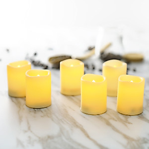 Flameless LED Battery Operated Votive Candles with Timer Flickering Plastic Votives Night Lights for Home Garden Wedding Party Christmas Halloween Decorations Pumpkin Light, Batteries Included, 6 Pack