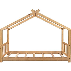 CITYLIGHT Twin House Bed for Kids, House Bed Frame Twin with Headboard and Footboard, Wooden Kids House Bed for Girls, Boys,No Box Spring Needed,Natural