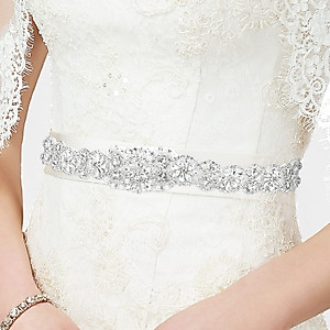 Geyoga Bridal Belt Wedding Dress Belt Rhinestone Wedding Sash for Bride Dress Gowns Crystal Belt with White Organza (Charming Style)