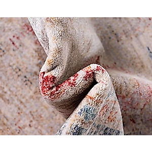 Unique Loom Noble Collection Country, Traditional, Distressed, Vintage, Botanical, Border Area Rug, 5' 1" x 7' 10" Rectangle, Ivory/Blue