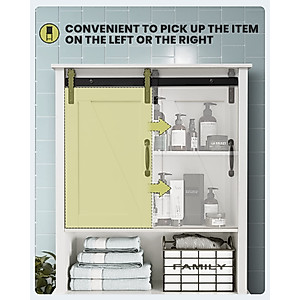 Crestlive Products Over The Toilet Storage Cabinet, Wood Bathroom Organizer with Adjustable Shelves and Sliding Barn Door, Bathroom Space Saver-White