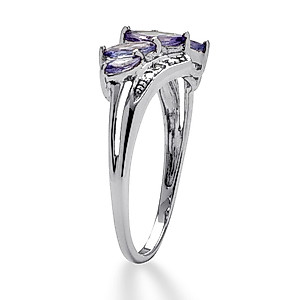 PalmBeach Platinum-plated Sterling Silver Marquise Cut Genuine Purple Tanzanite Bypass Ring Sizes 6-10 Size 7