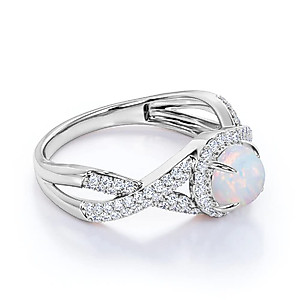 Ayafee Round Cut 1.25-1.5 Carat (ctw) Opal Rings for Women 10K 14K 18K Gold Moissanite Engagement Ring October Birthstone Rings for Her - Style A