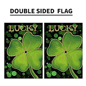 Lucky St Patricks Day Small Garden Flag 12x18 Inch Vertical Double Sided Burlap, Green Shamrock Sign Farmhouse Holiday Yard Outside Decoration DF201