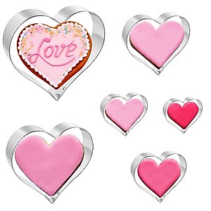 JOB JOL Cookie Cutters 6 PCS, Heart Cookie Cutters, 2'' to 4'', for Valentine's Day