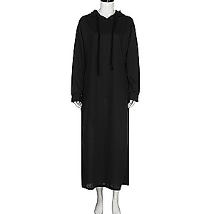 LKPJJFRG High Waist Smocked Flowy Tiered Mixi Dress Cowl Neck Long Sleeve Tunic Dress Tie Waist Tunic Pullover Long Dress Black