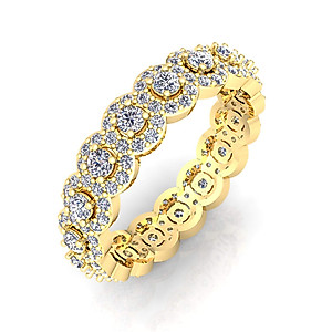 1.40 Carat ctw Diamond Eternity Ring Band Flower style - Unique Round Cut 14K or 18Karat Gold Wedding Anniversary Stackable Ladies’ Rings - Value Gift Collection for Women and Her (Yellow, gold 14k)