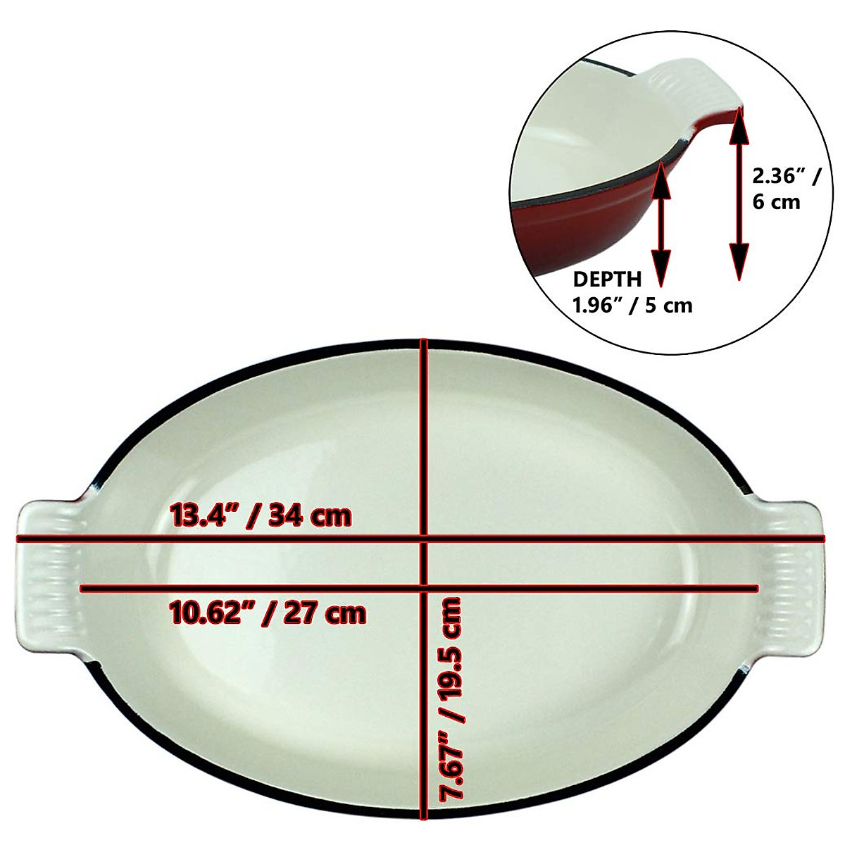 1.58 Qt Enameled Cast Iron Oval Roaster, Casserole Dish, Lasagna Pan, Deep Roasting Pan, for Cooking and Baking - Small 13.4" x 8.46" - Red