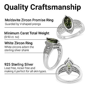 SHOP LC Ct 1 925 Sterling Silver Moldavite Promise Ring for Women Jewelry Engagement Anniversary Wedding Promise Platinum Plated Zircon Bride Size 8 Birthday Gifts for Women
