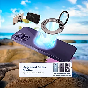 Magnetic Phone Finger Ring Grip with Kickstand - alloyed Magnetic Phone Grip iPhone Ring 360 Compatible with iPhone 14 Plus 13 12, Pro, Pro Max, Mini, Mag Safe Accessories(AL-Grip-Gray)