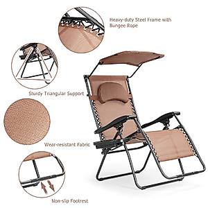 HAPPYGRILL Zero Gravity Lounge Chair Folding Patio Recliner for Outdoor Beach Patio Poolside, Coffee