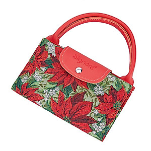Signare Tapestry Foldable Tote Bag Reusable Shopping Bag Grocery Bag With Xmas Poinsettia Design (FDAW-XMAS-POIN)