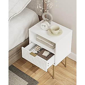Aienvey Night Stand, Modern Bedside Table with Storage Drawer, Small Side Table with Open Wood Shelf, Bedside Furniture, Nightstand, End Table for Bedroom, Living Room, White